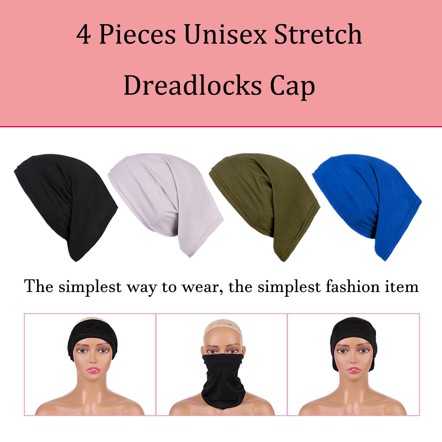 Snapklik.com : 4 Pieces Unisex Dreadlock Cap Long Hair Spandex Dread ...