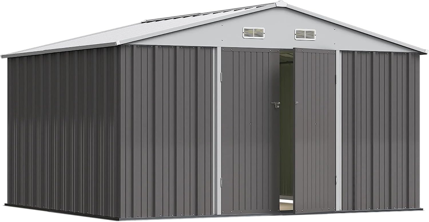 Amazon.com : Greesum 10×8FT Outdoor Storage Shed, Metal Patio Storaged ...