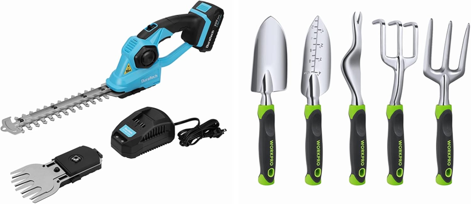 Amazon.com : DURATECH 20V Cordless Hedge Trimmer Grass Shears Combo and ...