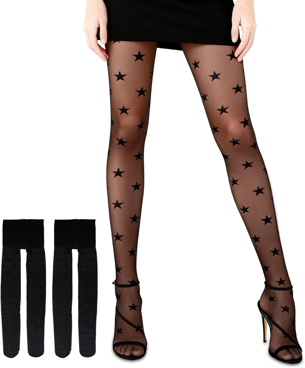 LUSTRIB 2 Pairs Black Star Tights, Transparent Black Patterned Tights ...