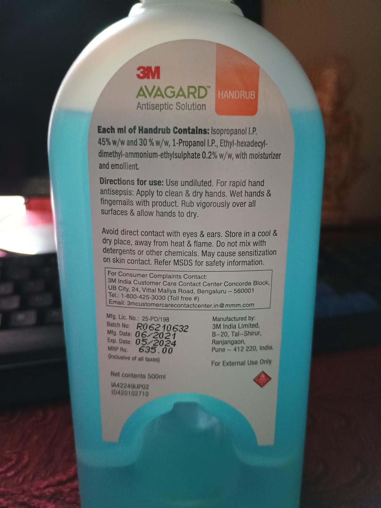 3M AVAGARD 500ML-[BLUE-1PIECE](ORIGINAL BY 3M) : Amazon.in: Health ...