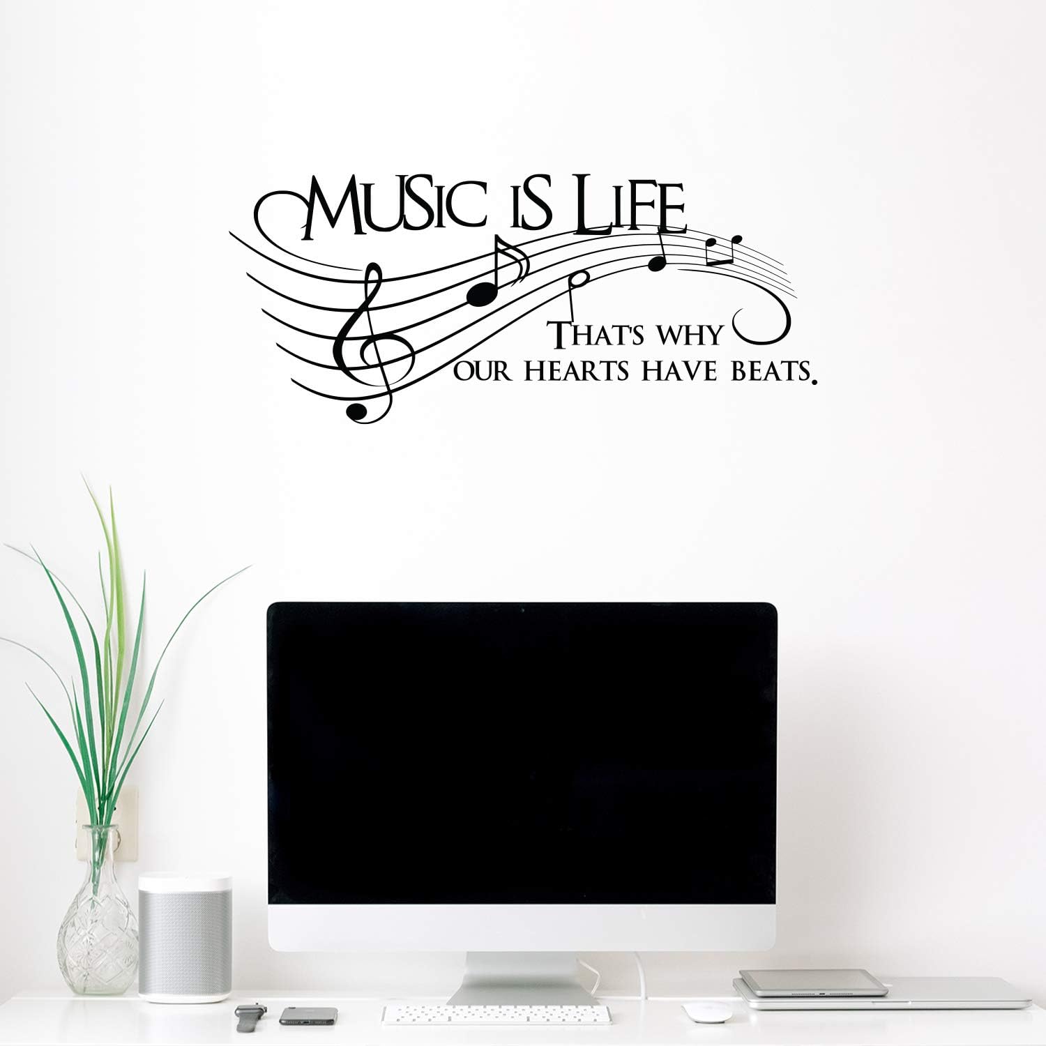 Amazon.com: Music is Life.. That's Why Our Hearts Have Beats Vinyl Wall ...