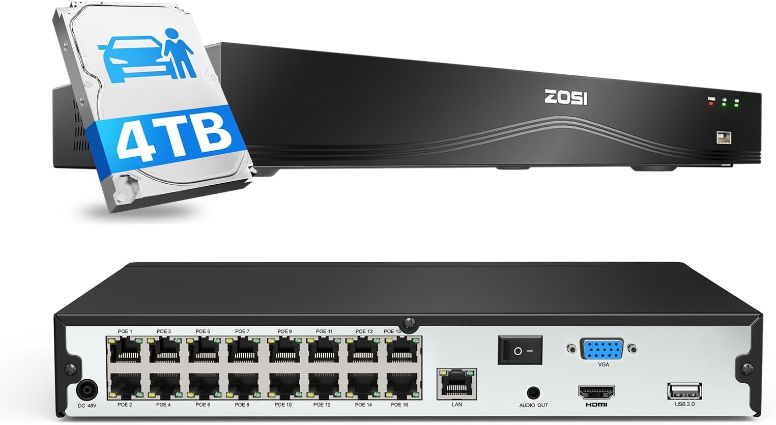 Amazon.com : ZOSI 4K 24CH Network Video Recorder, 24 Channel 16-Port ...