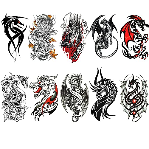 10 Sheets Large Dragon Temporary Tattoo Stickers for Men Women - Want ...