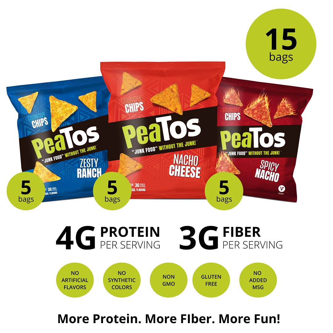 PeaTos Crunchy Chips Snacks, Cheese, Ranch, Spicy Nacho, Junk Food ...