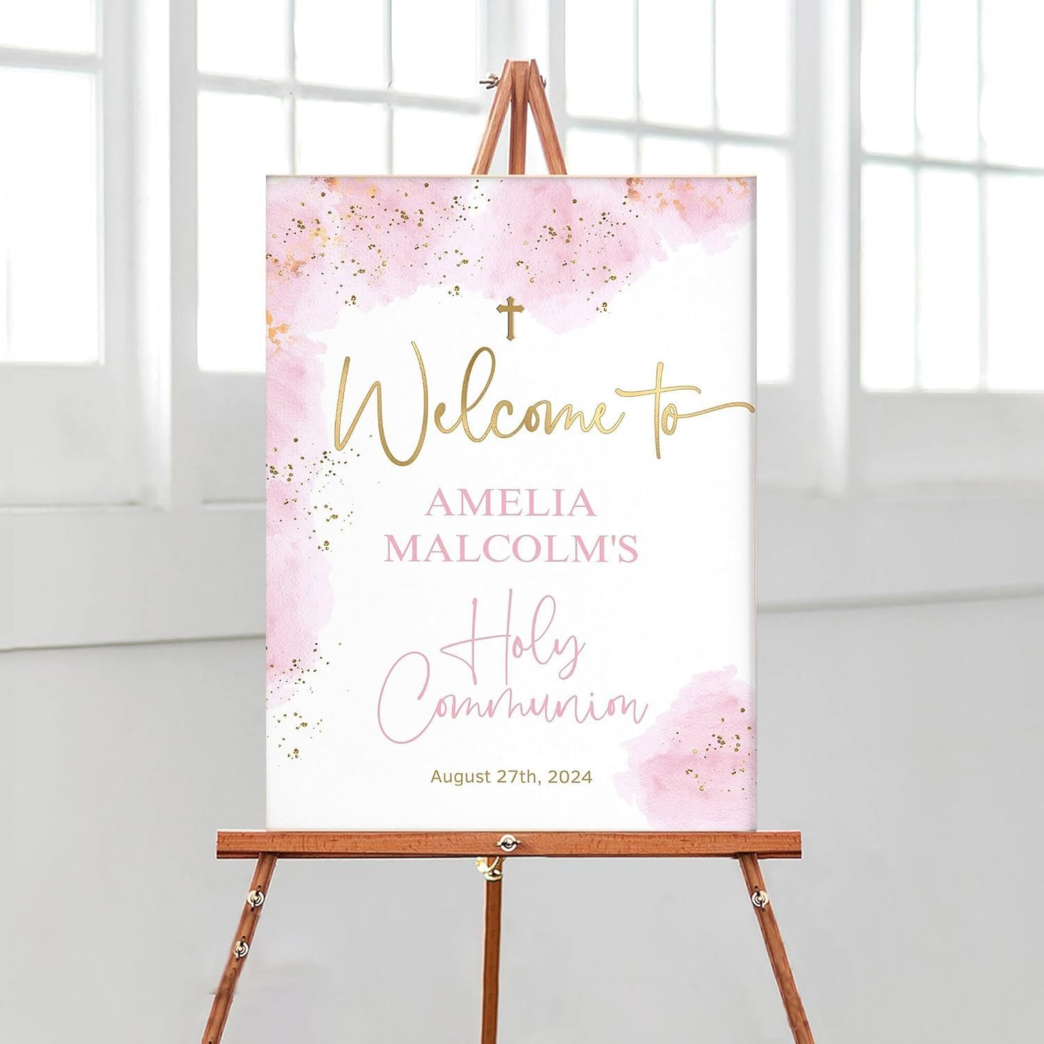 Amazon.com: Pink Communion Welcome Poster Template, Girls Pastel First ...