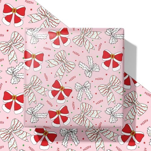 SaringSwoon Pink Christmas Bows Wrapping Paper - Xmas Gift Wrap with ...