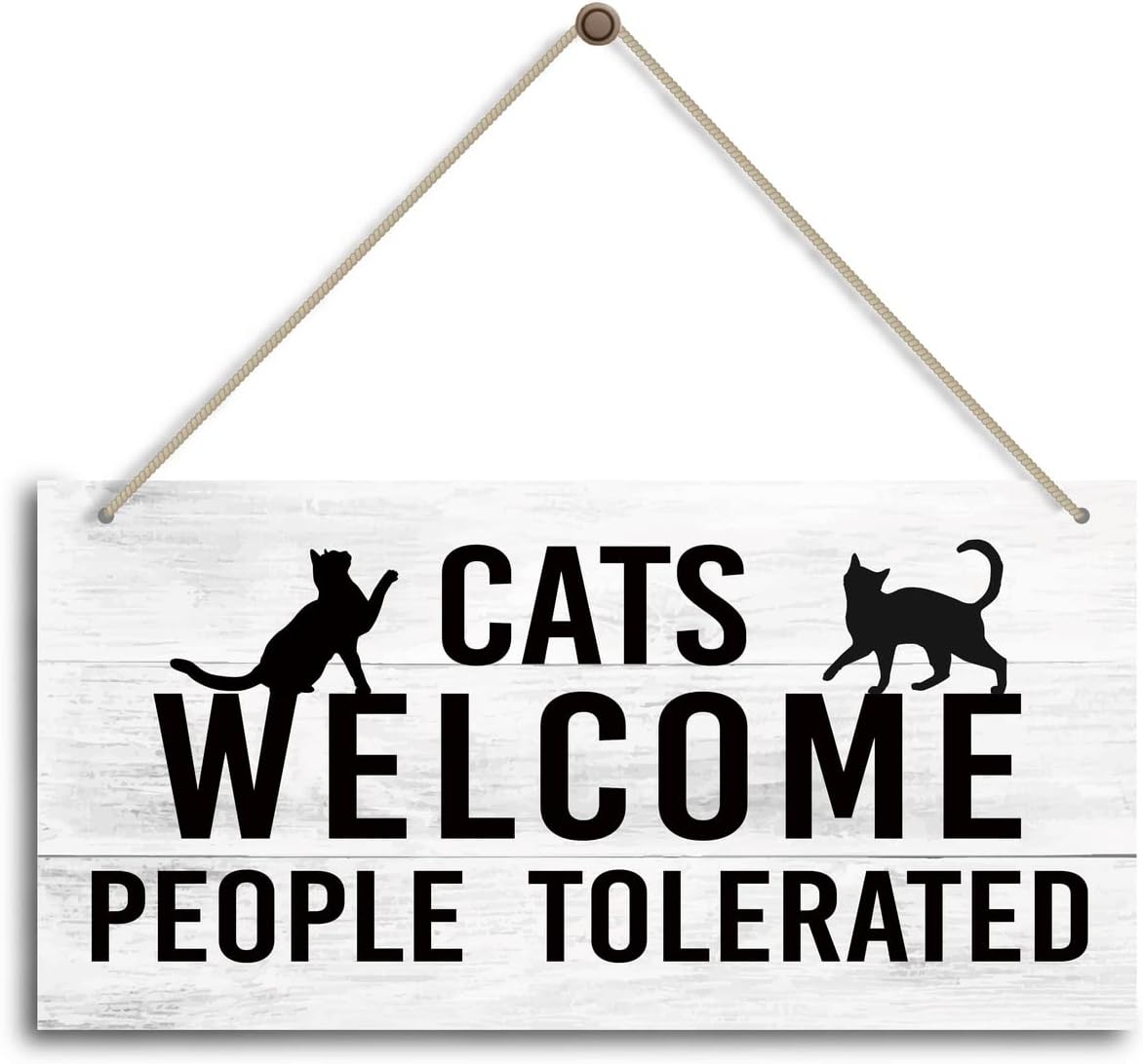 Amazon.com: Cat Wall Art Sign Decor, Cats Welcome People Tolerated, Cat ...