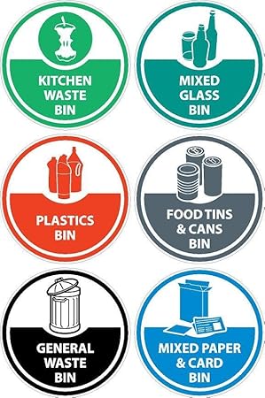 Set of Recycling bin stickers - Pack of 6 stickers 100mm x 100mm on an ...