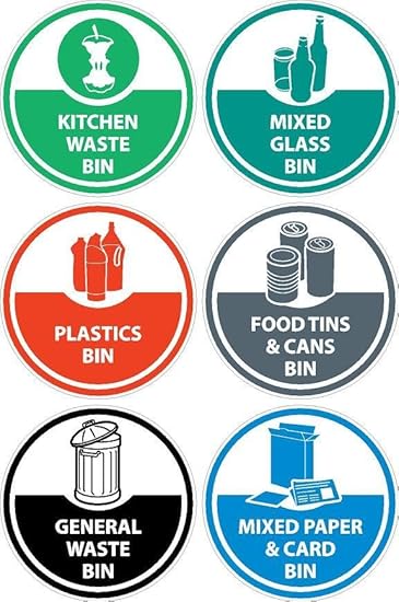 Set of Recycling bin stickers - Pack of 6 stickers 100mm x 100mm on an ...