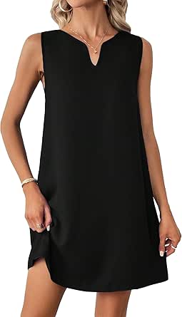 Amazon.com: SweatyRocks Women's Sleeveless Till Dress Notched V Neck ...