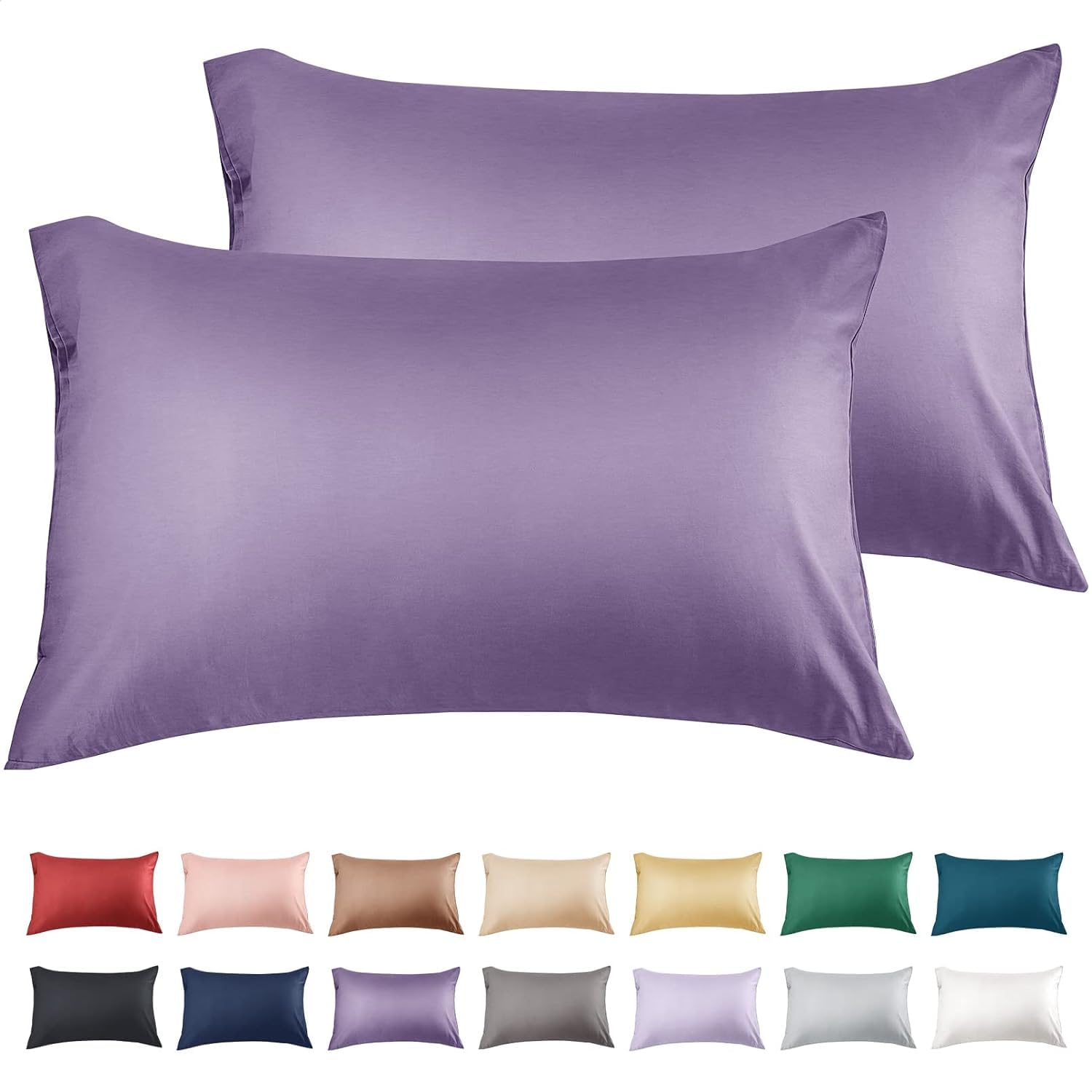 Warmstar Purple Cotton Pillow Cases 2 Pack, 600 Thread Count Soft ...