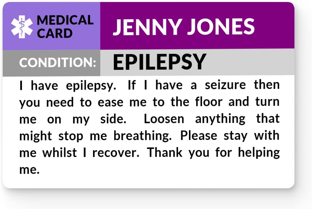The Card Project UK Epilepsy Awareness Medical ID Alert Card, Seizure ...