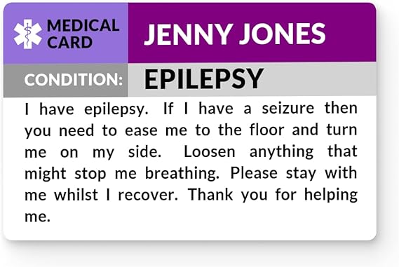 The Card Project UK Epilepsy Awareness Medical ID Alert Card, Seizure ...