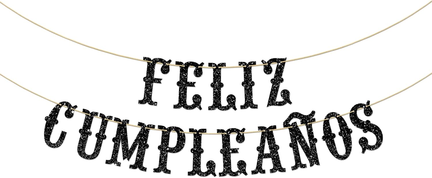 Amazon.com: Dalaber Black Glitter Feliz Cumpleaños Banner - Spanish ...