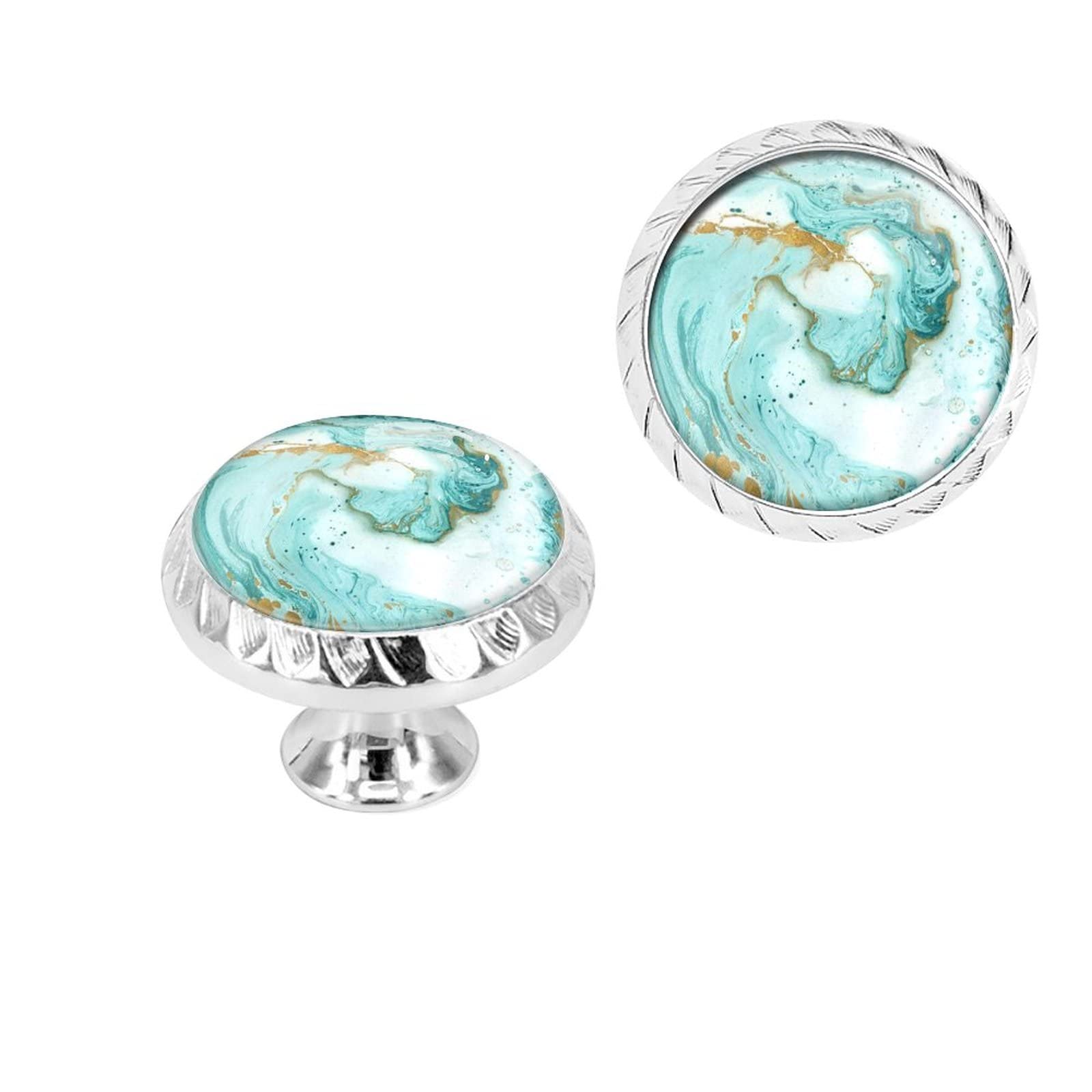 Elohiym 6 Pack Silver Drawer Pulls Knobs, Turquoise Marble Cabinet ...