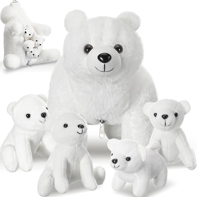 Amazon.com: Syhood 5 Pcs Polar Bear Plush Set 12 Inch Mommy Polar Bear ...