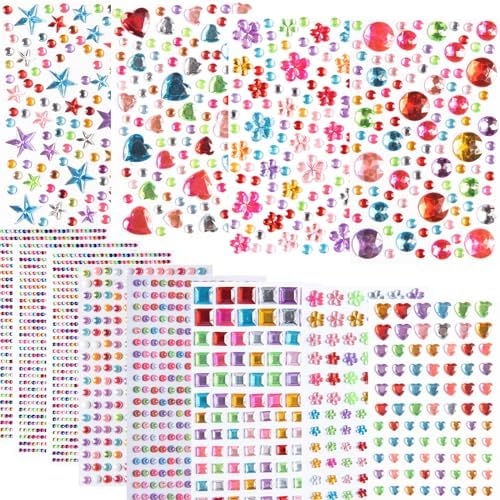 Amazon.com: 3719Pcs Gem Stickers, 12 Sheets of Self-Adhesive Jewels for ...