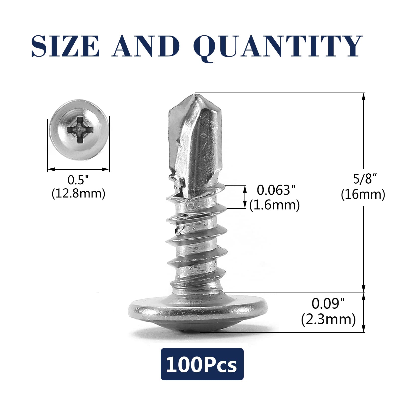Snapklik.com : #10 X 5/8" Sheet Metal Screws 100PCS 410 Stainless Steel ...