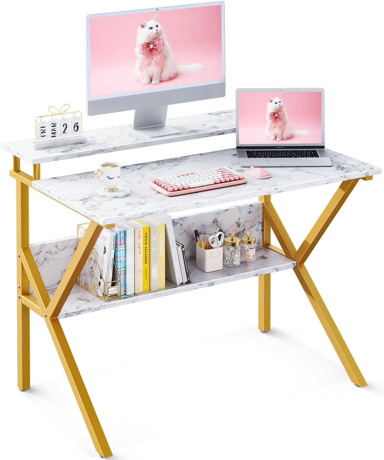 Amazon.com: RAAMZO Computer Writing Desk Table with Open Storage ...