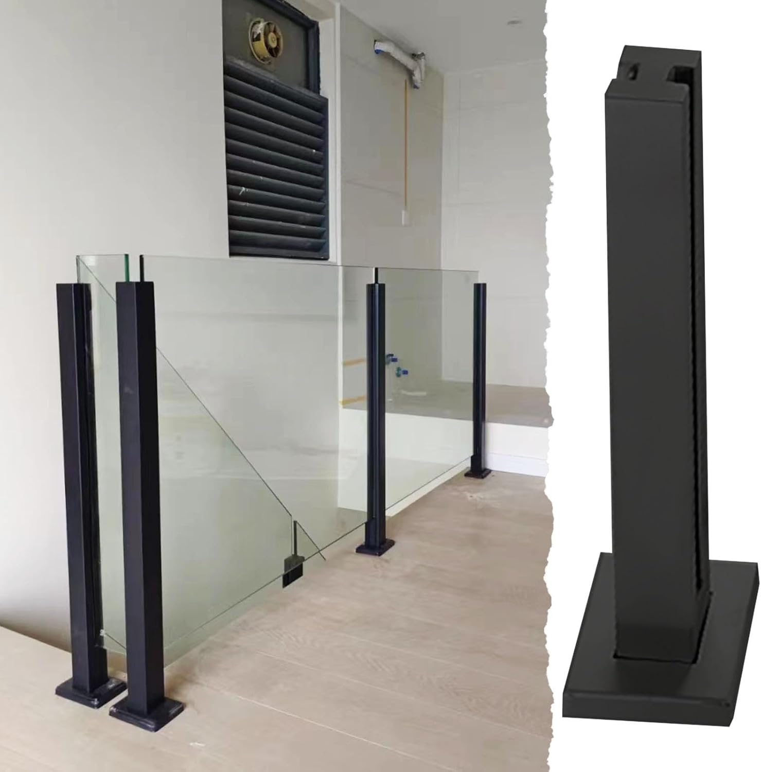 Stair Railing Black Glass Railing Post Balustrade Kit, Interior Hallway ...