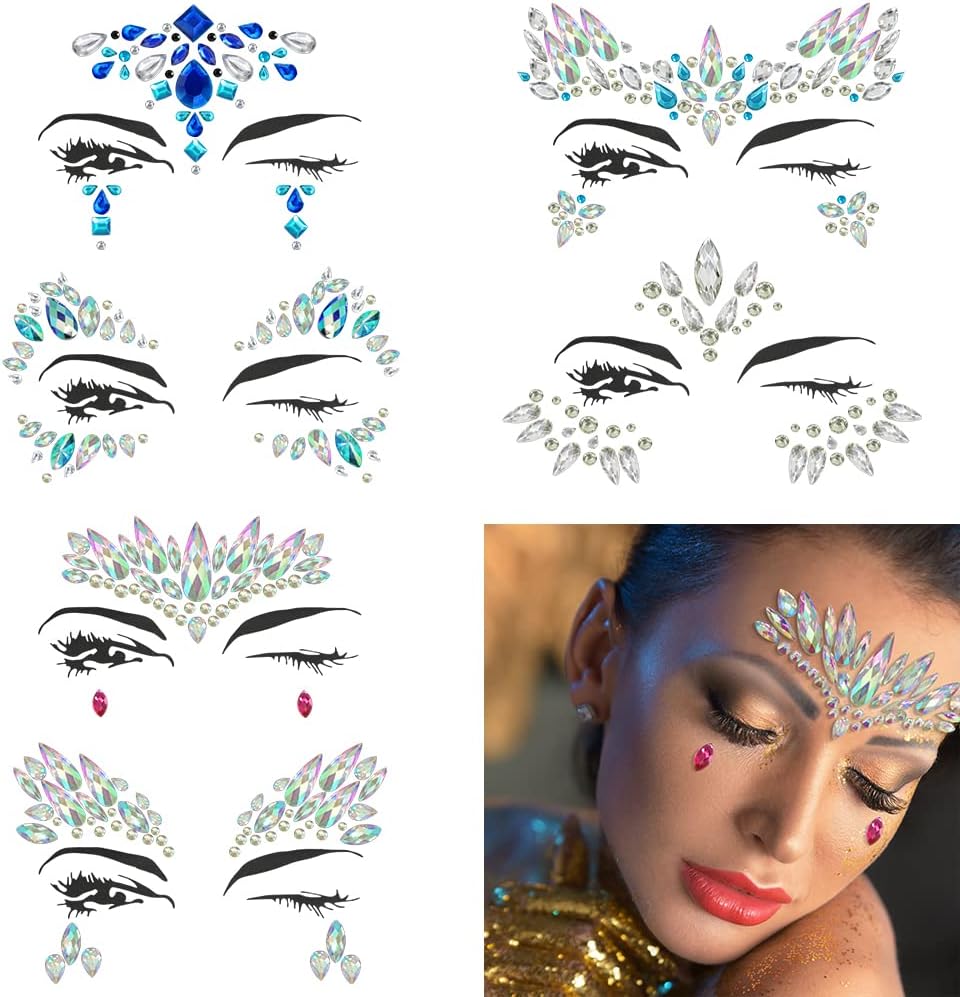 Amazon.com : 6 Sets Women Mermaid Face Gems Glitter,Rhinestone Rave ...