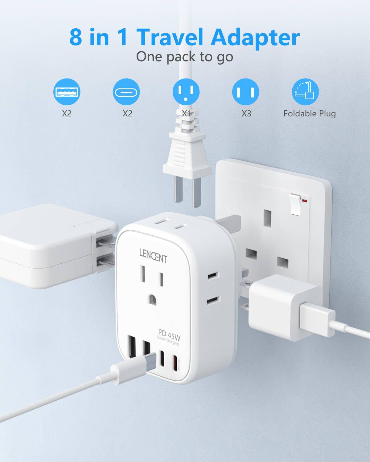 Snapklik.com : LENCENT US To UK Ireland Travel Plug Adapter,PD 45W ...
