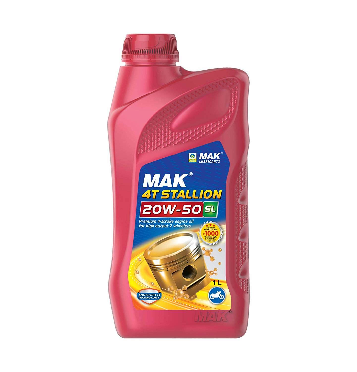 MAK Lubricants 4T Stallion API SL 20W-50 Engine Oil for Bikes (1ltr.) Pack of 4 : Amazon.in: Car ...