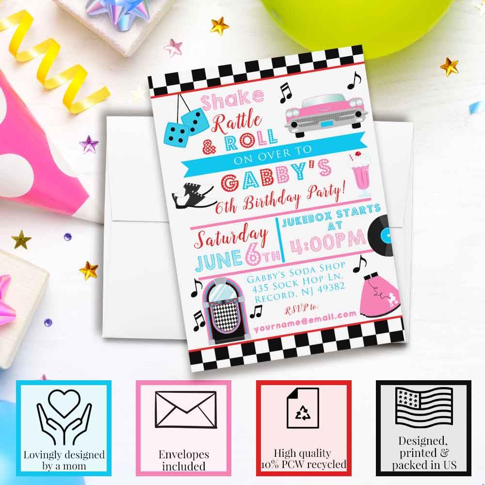 50s Themed Birthday Party Invitations