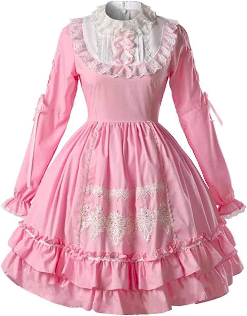 Amazon.com: Sweet Pink Lolita Dress for Women Long Sleeve Lace Layered ...