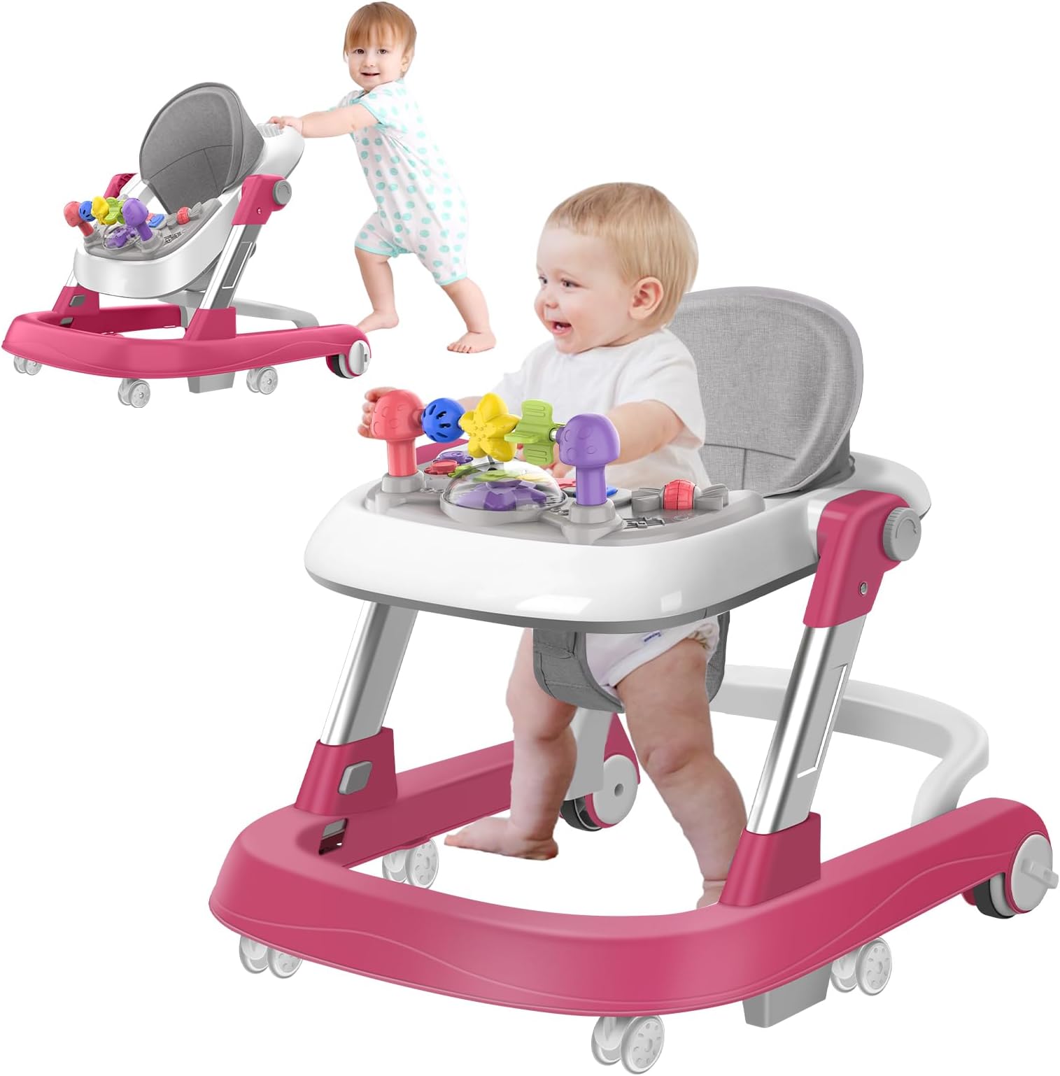 Amazon.com : Godmy 3-in-1 Baby Walker & Activity Center, Pink, 6-Gear ...