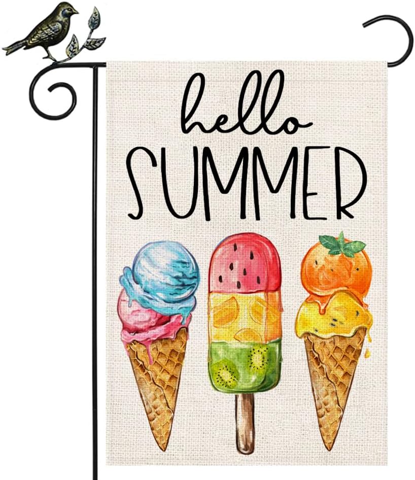 Amazon.com : Hello Summer Garden Flags 12x18 Double Sided Ice Cream ...