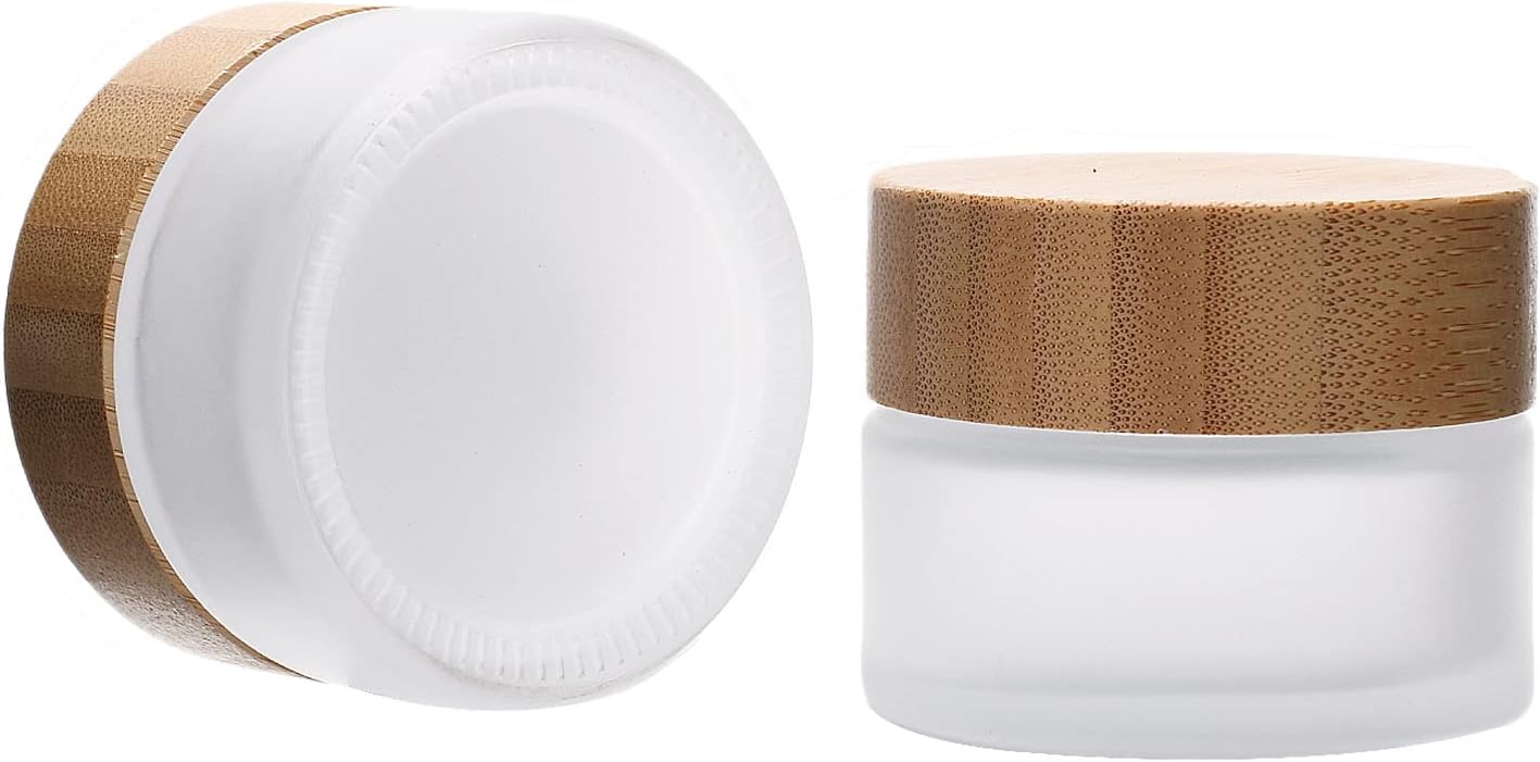 Amazon.com: 2Pack 100ml Frosted Glass Cream Jars,Bamboo lids Empty ...
