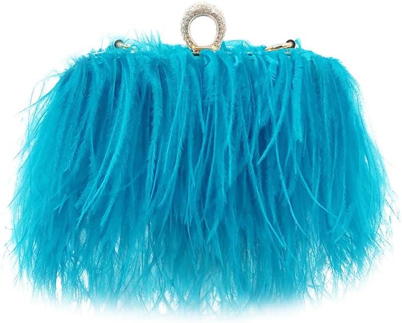 Women Natural Ostrich Feather Vintage Purse Evening Bag Glitter Purse ...