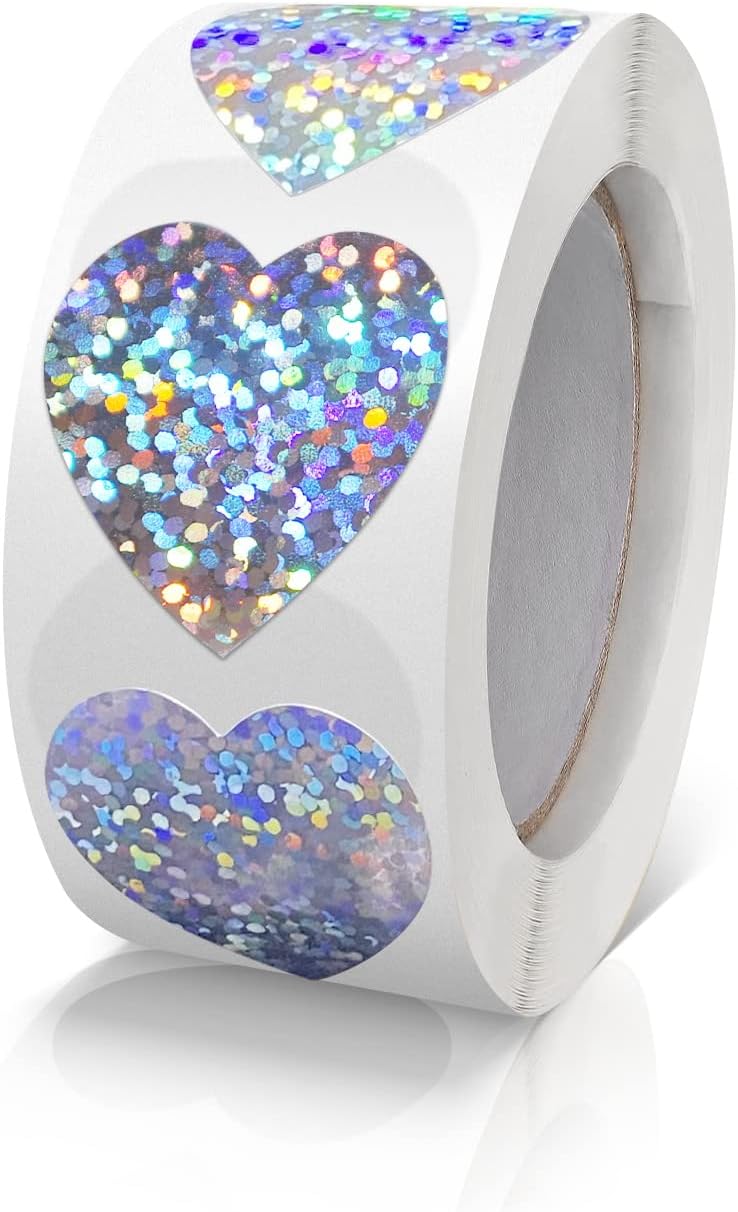 Amazon.com : Silver Heart Stickers Roll 1 Inch Valentine's Day Love ...