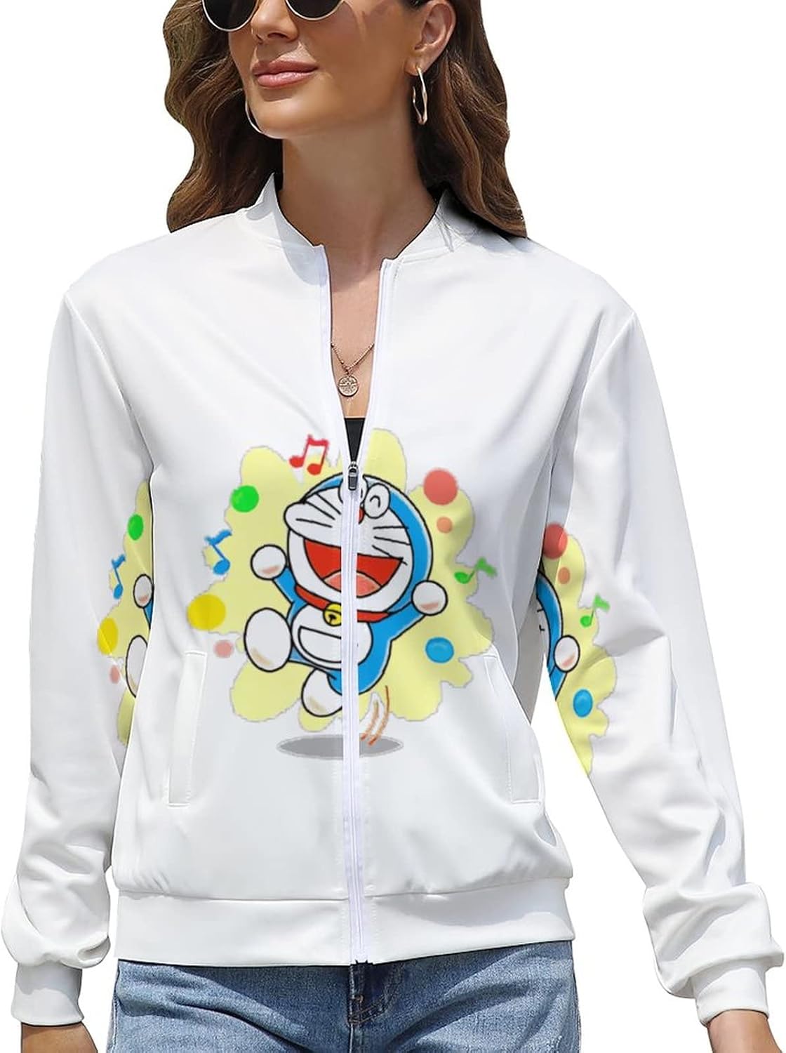 Amazon.co.jp: Doraemon Women's Jumper Zipper Jacket Long Sleeve Loose ...