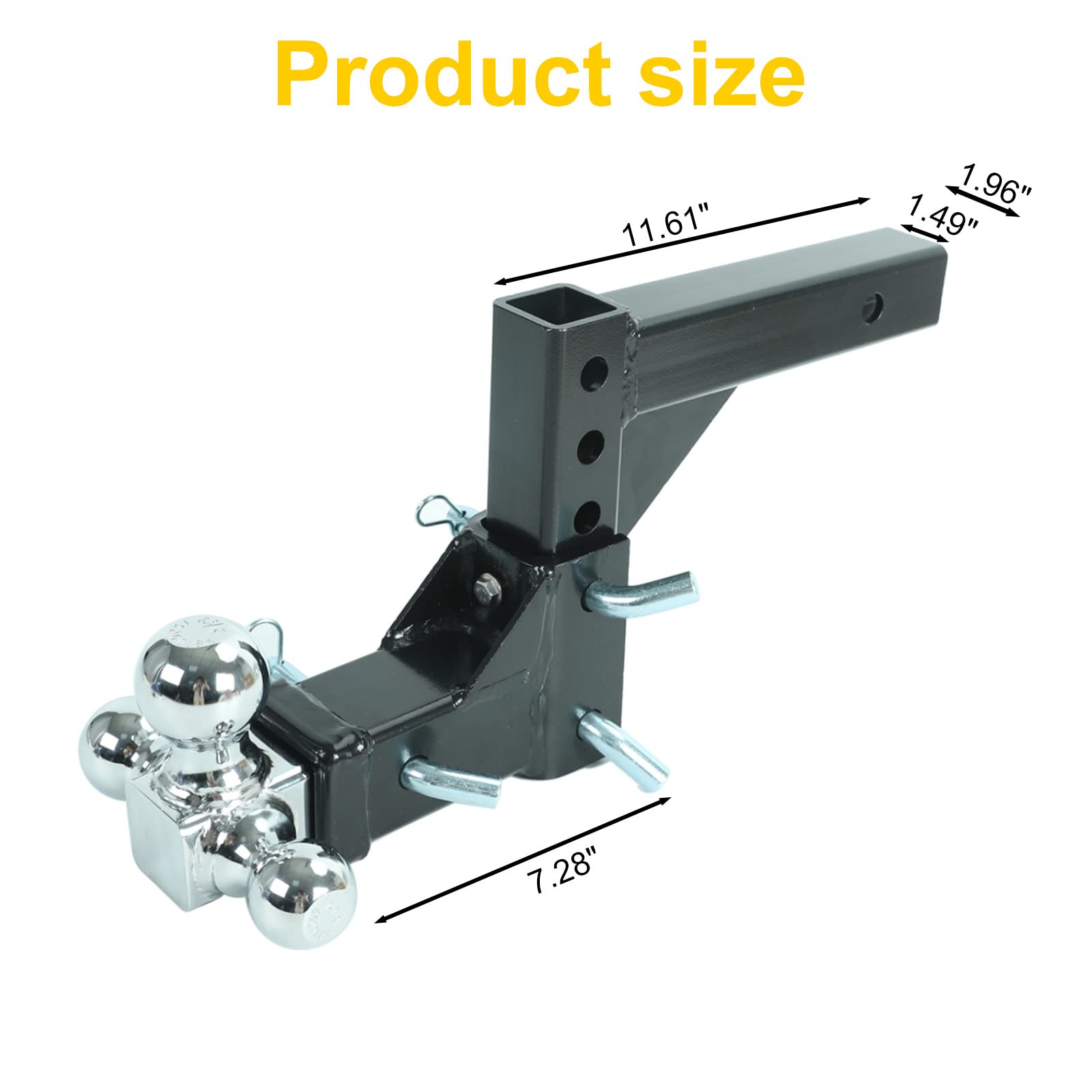 Tri-Ball Adjustable Trailer Hitch – Fits 2-inch Receiver, 5.70-inch ...