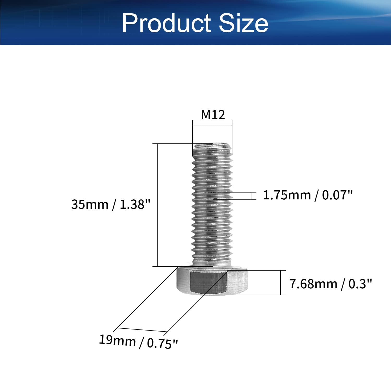 Snapklik.com : M12 Hex Bolt M12-1.75 X 35mm UNC Hex Head Screw Bolts ...
