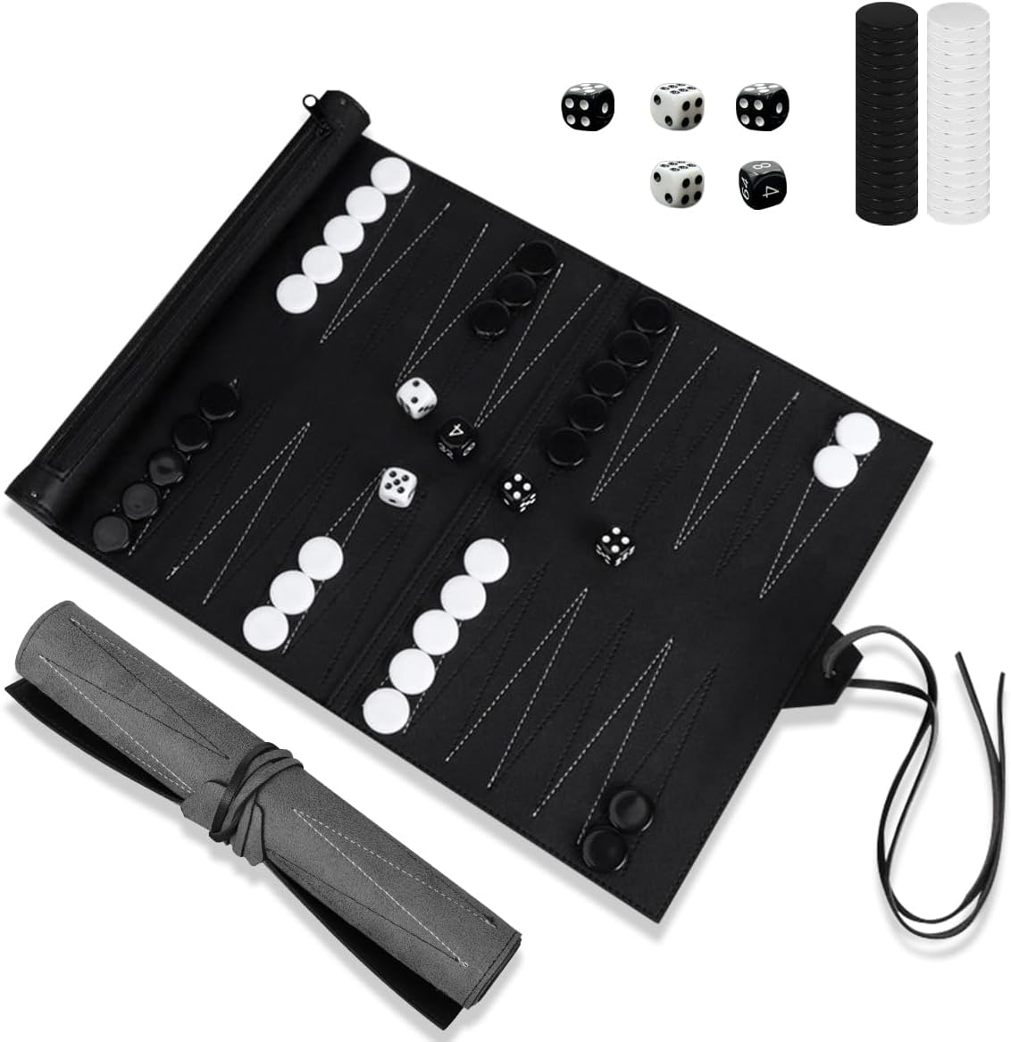 AZYAAXZM Juego de Backgammon Enrollable para Viaje de Cuero de PU Mini ...