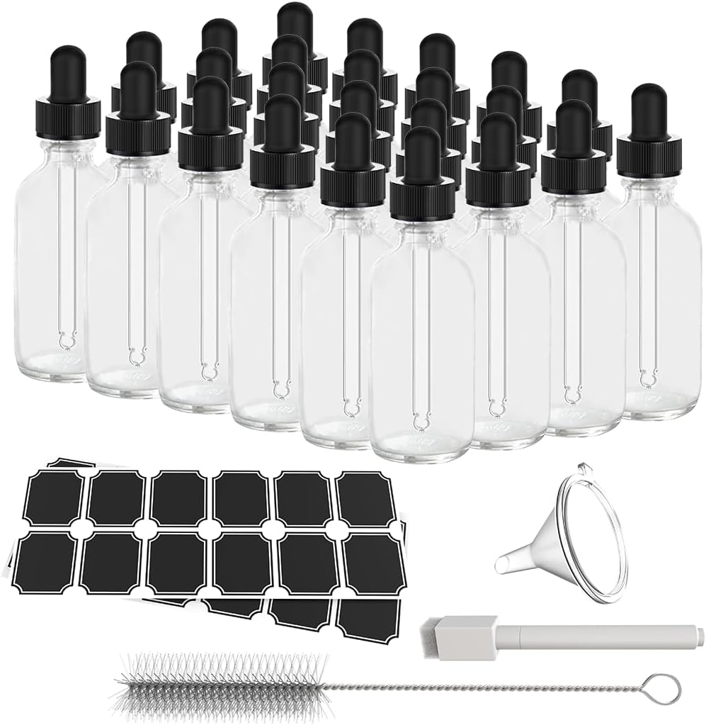 Amazon.com: Nevlers 24 PK Clear Glass Dropper Bottle 2oz |The Essential ...