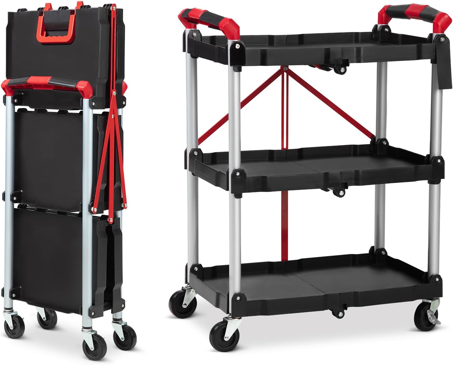 Amazon.com: Folding Utility Service Cart, Collapsible Cart with Wheels ...