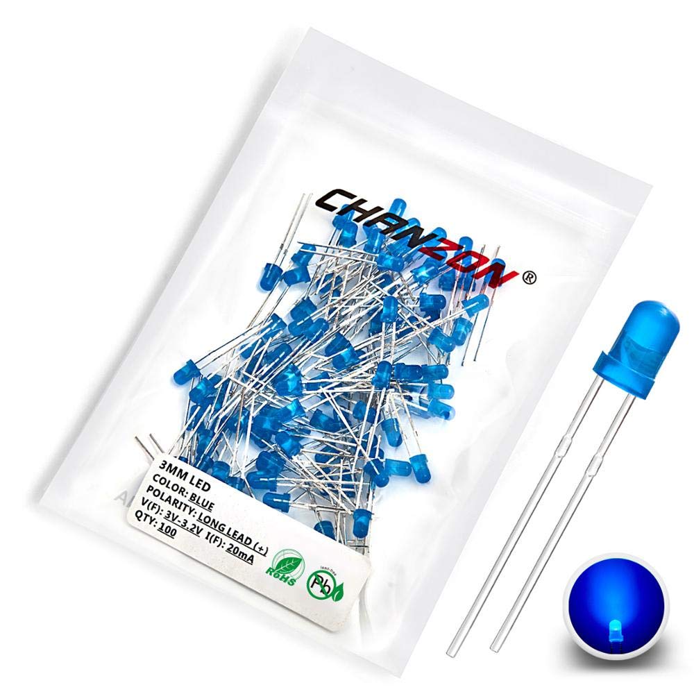 Buy CHANZON 100 pcs 3mm Blue Diffused LED Diode Lights (Colored Lens ...