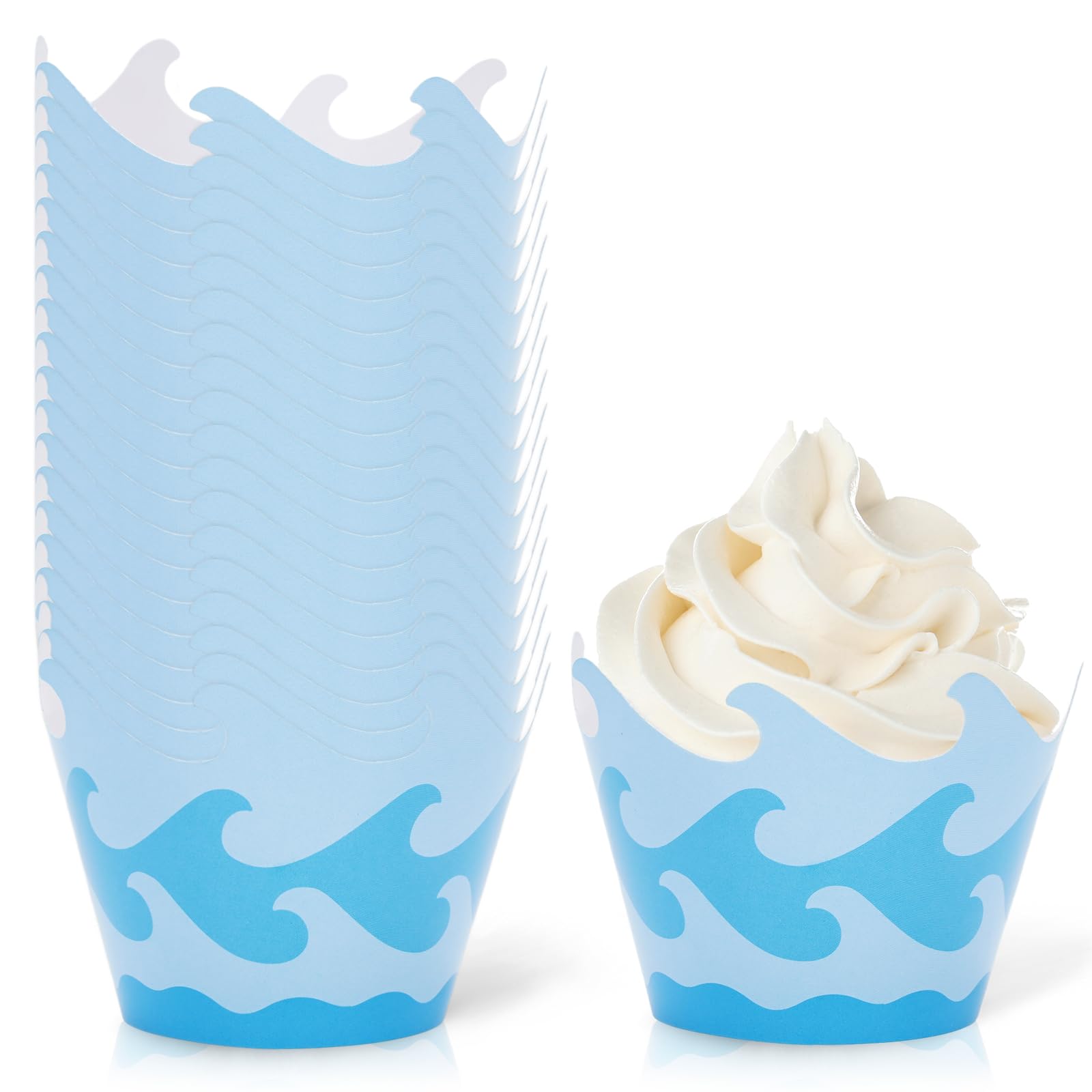 Amazon.com: Whaline 36Pcs Ocean Wave Cupcake Wrappers Gradient Blue Sea ...