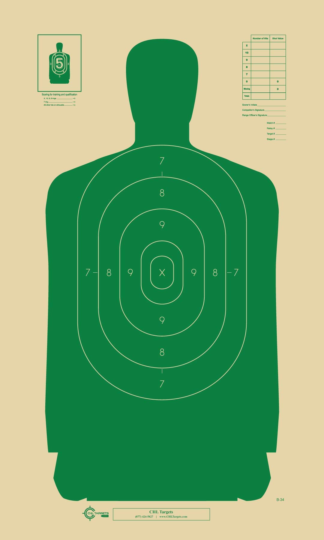 Amazon.com : Official B-34 Target, 25 Yard Police Pistol Silhouette ...