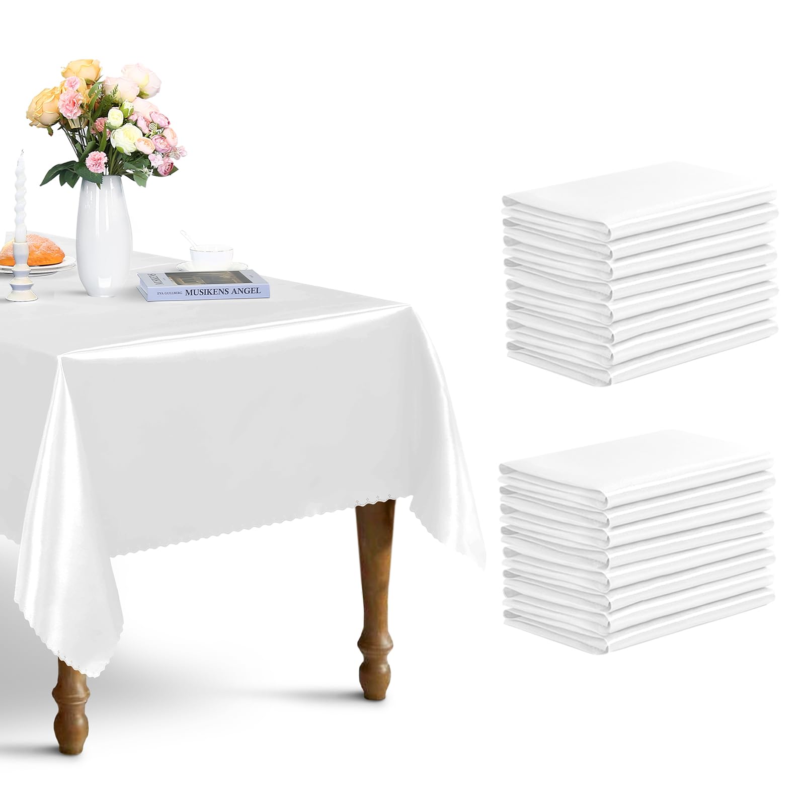 Amazon.com: DLCFLF 12 Pack White Satin Tablecloth 54 x 108 Inch ...
