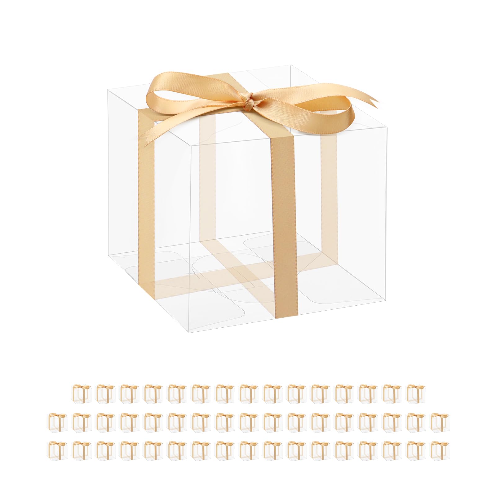 Amazon.com: HAPPY POTATO 50 Pack PET Clear Favor Boxes with Ribbon, 3"x3"x3" Clear Gift Boxes ...