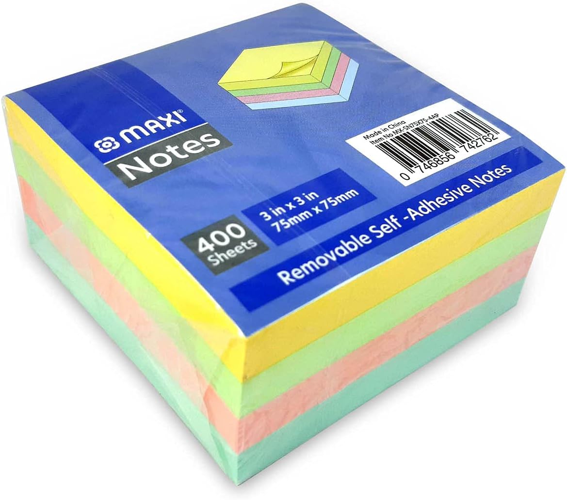 Maxi Assorted Pastel Color Sticky Notes, 75X75mm, 4X100 Sheets, Mx ...