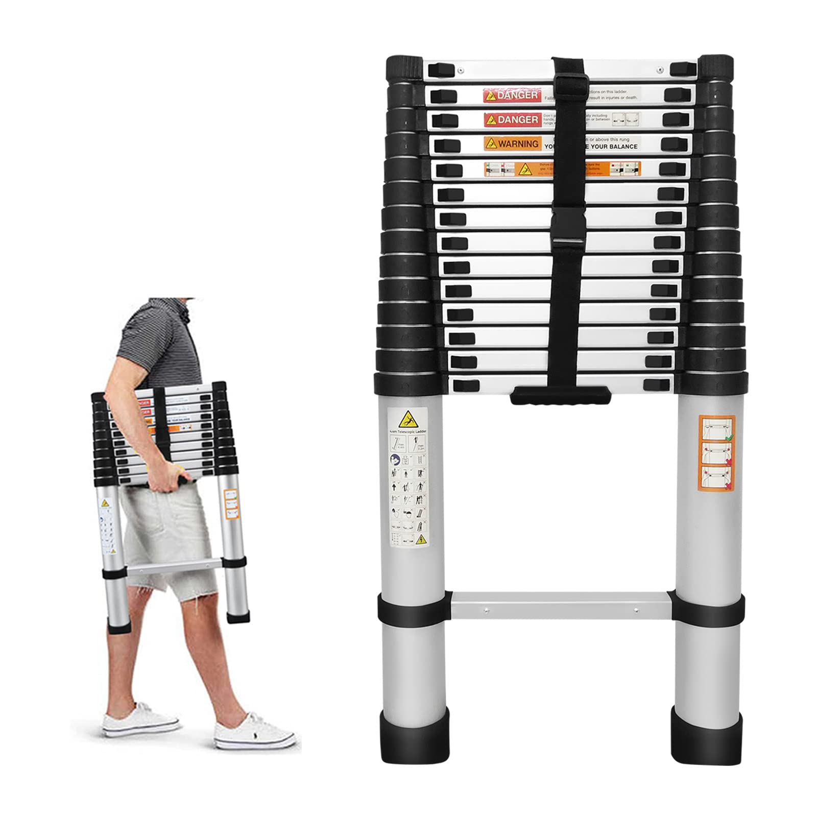 14.4ft Extension Ladder Heavy Duty Aluminum Telescoping Step Ladder ...