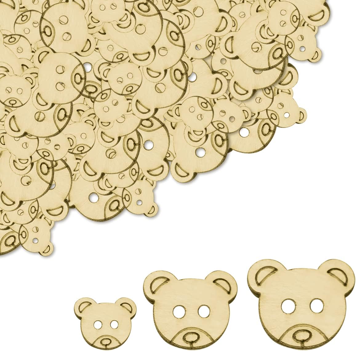 Cute Teddy Bear Face Buttons x 12. Wooden craft / sewing / scrapbook ...