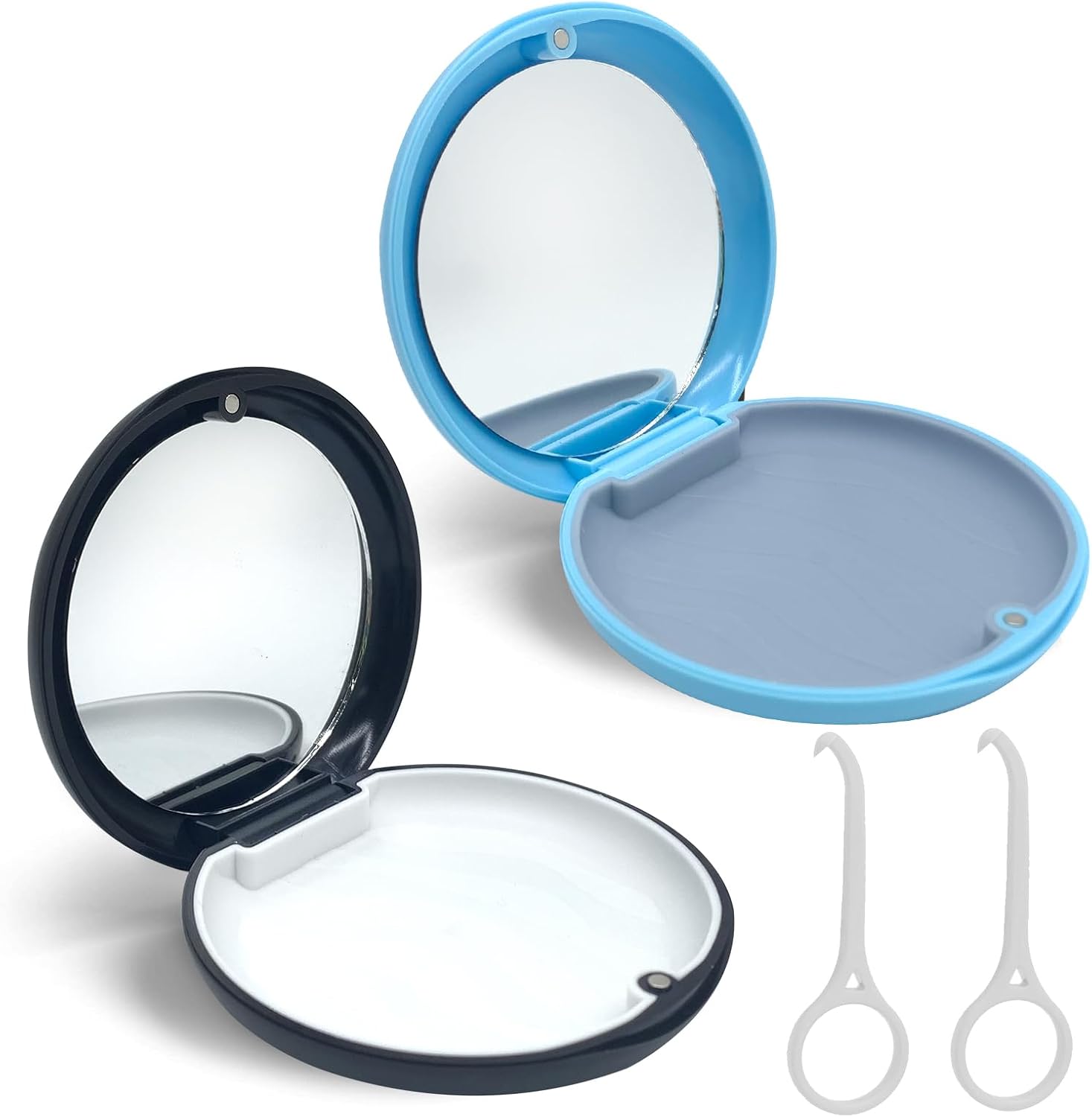 SwirlColor Retainer Case, 2PCS Portable Denture Box with Mirror Empty ...